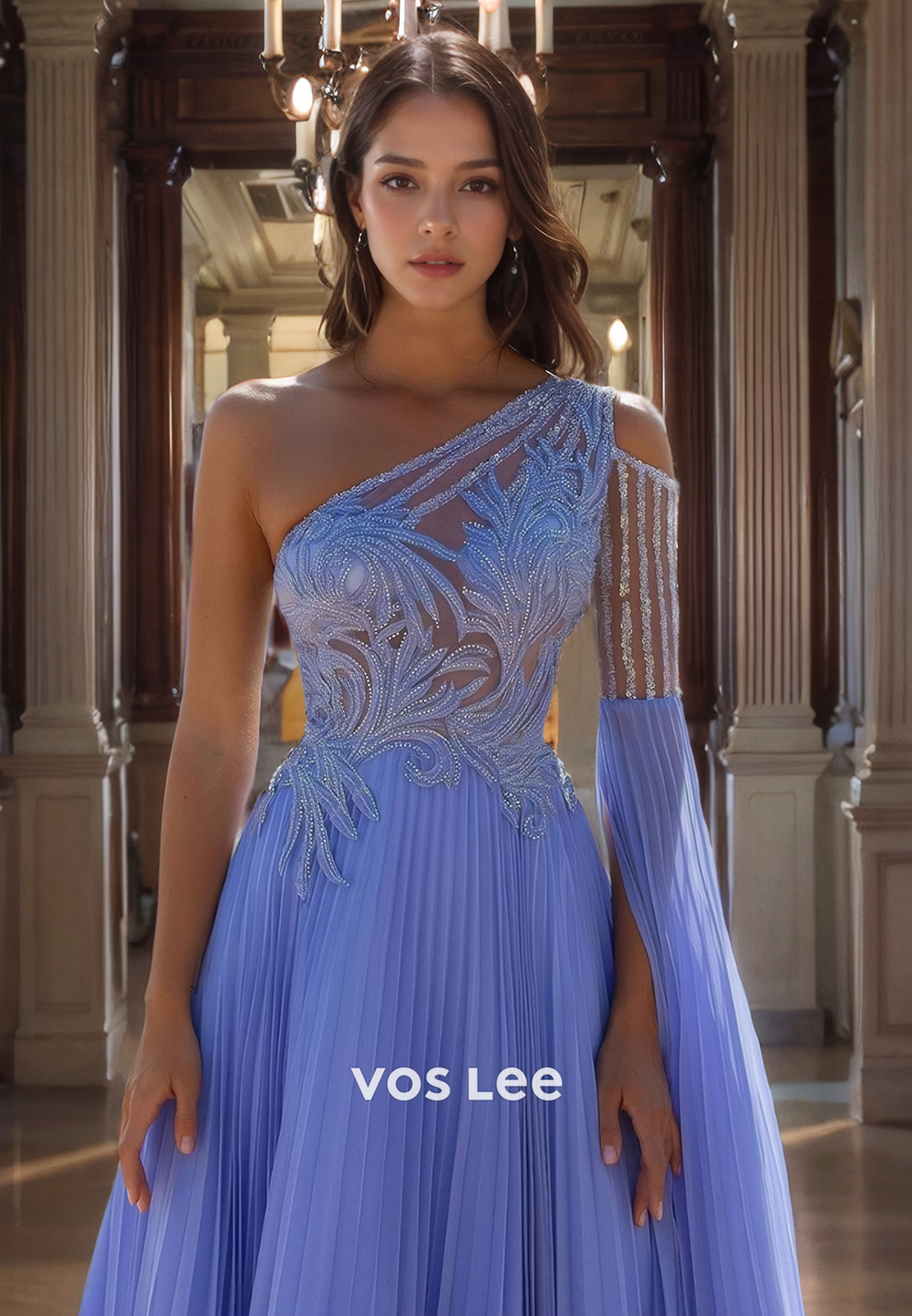 A-Line One Shoulder Chiffon Prom Dress Purple Elegant Appliqued Women ...